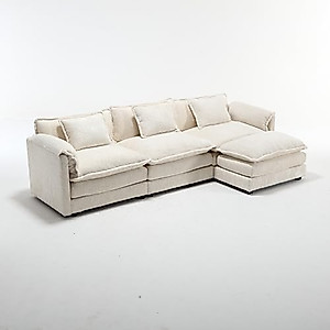 Eafurn L Shaped Convertible Modular Sectional Sofa with Reversible Chaise, 4 Seater Chenille Upholstered Comfy Corner Sofa&Couches with Solid Wood Legs for Living Room Furniture Sets