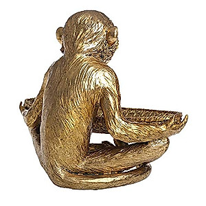 JJ Gifts Cute Monkey Statue Holding a Woven Basket in his Lap. Resin Tray Bowl Dish Home Decoration Organizer with Gold Finish for Potpourri Fruit Snacks Keys Jewelry