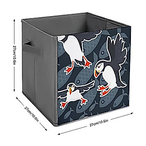 Flying Atlantic Puffin Canvas Collapsible Storage Bins Cube Organizer Baskets with Handles for Home Office Car