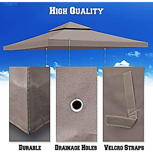 YardGrow 10'x10' Gazebo Canopy Replacement Top, Double Tiered Outdoor Canopy Cover Patio Pavilion Garden (Taupe)