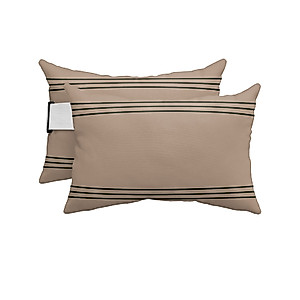 Chaise Lounge Head Resting Pillows, Retro Brown Beckground Dark Green Stripes Outdoor Chaise Pillows, Waterproof Patio Furniture Pillows with Insert and Adjustable Elastic Stripe for Beach Chair