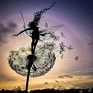 BDRKCC Fairies Dandelions Garden Art Sculpture Dance Yard Decorations Stainless Steel Garden Fairy Ornaments Garden Dandelion for Outdoor Decoration Metal