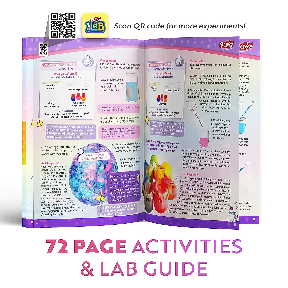 Playz Unicorn Slime & Crystals 100+ Science Experiments Kit Gift for Girls & Boys to Make Glow in The Dark Unicorn Poop, Snot, Fluffy Slime, Crystals, Putty, Arts & Crafts for Kids Age 8-12