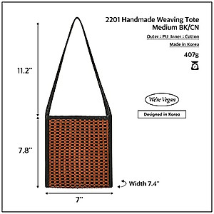 KWANI 2201 Handmade Weaving Tote Shoulder Bags for Women and Ladies (Black)