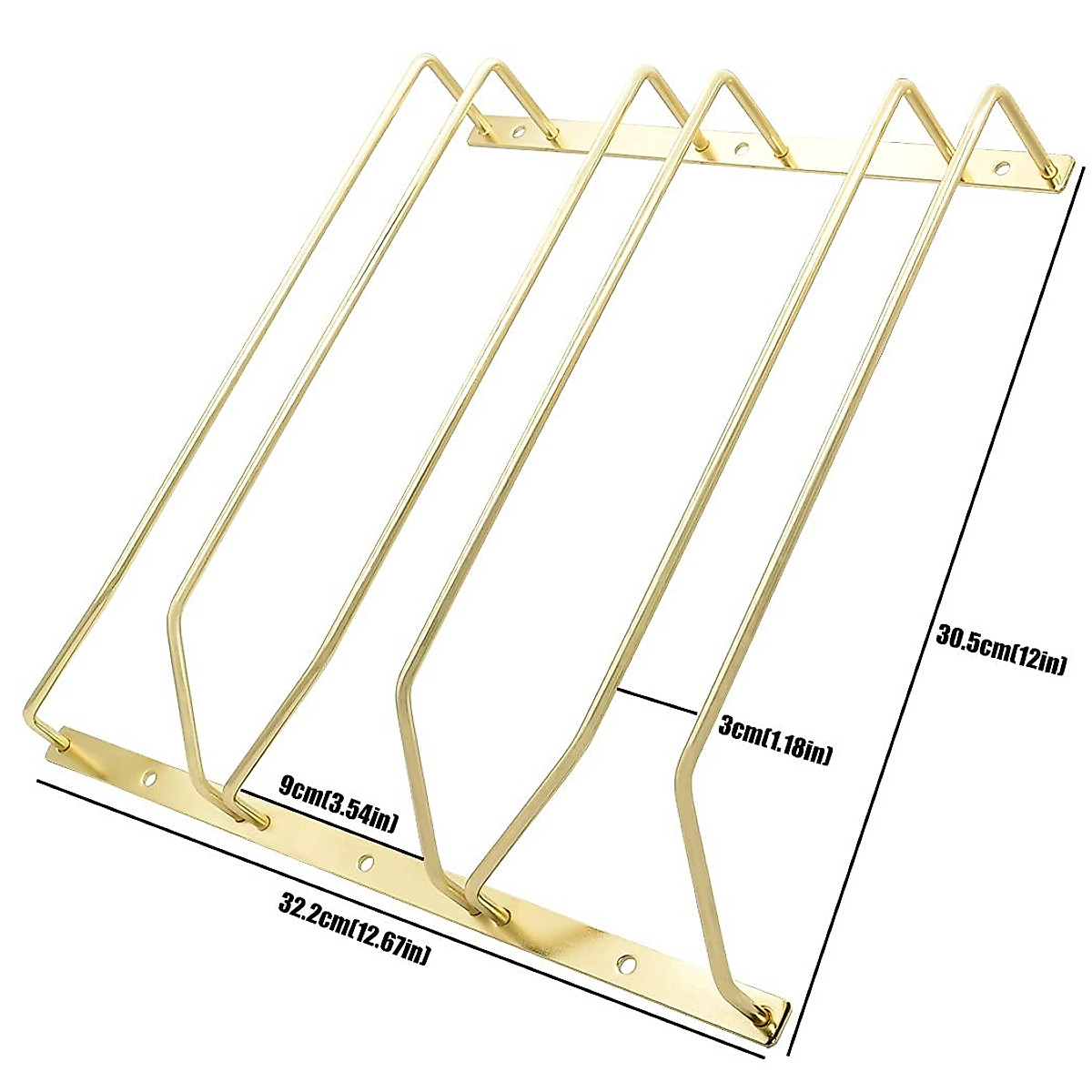 zoohot 30.5cm Wine Glass Rack - Under Cabinet Stemware Wine Glass Holder Glasses Storage Hanger Metal Organizer for Bar Kitchen, Gold Finish (3 Rows, 1 Pack)