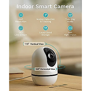 WUUK 4MP Indoor Security Camera, Pan Tilt Cam for Baby Monitor, Wi-Fi Home Security Pet Camera for Dog or Cat, Motion Detection & Tracking, Night Vision, 2-Way Audio, Compatible with Alexa & Google