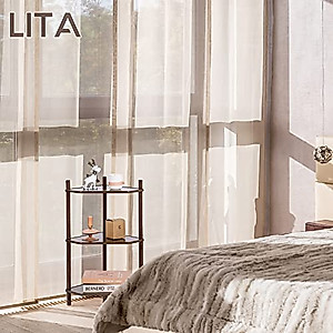 LITA Wood Side Table, 3-Tier Nightstand Log Small End Table for Living Room Bedroom Office Small Spaces, Indoor Small Coffee Table, Easy Assembly Decro Bedside Table，Walnut