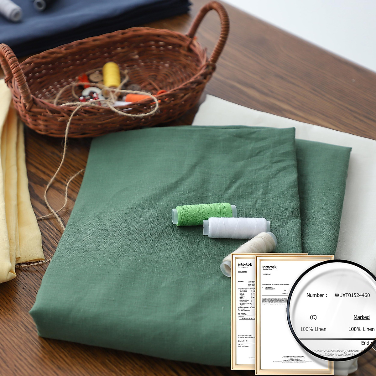 Simple&Opulence 100% Nature Pure Linen Fabric 78 Inch by the Yard, Plain Solid Color Linen Fabric for Sewing, Embroidery, Clothing, Needlework, Bag,Tablecloths, Garments Craft Accessories(Olive Green)