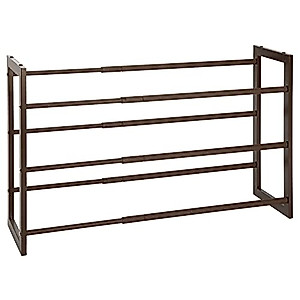 mDesign Metal 3 Tier Adjustable/Expandable Shoe and Boot Storage Organizer Rack - Space-Saving, Angled Vertical Storage - Closet, Entryway, Mudroom, Bedroom, Garage - Espresso Brown