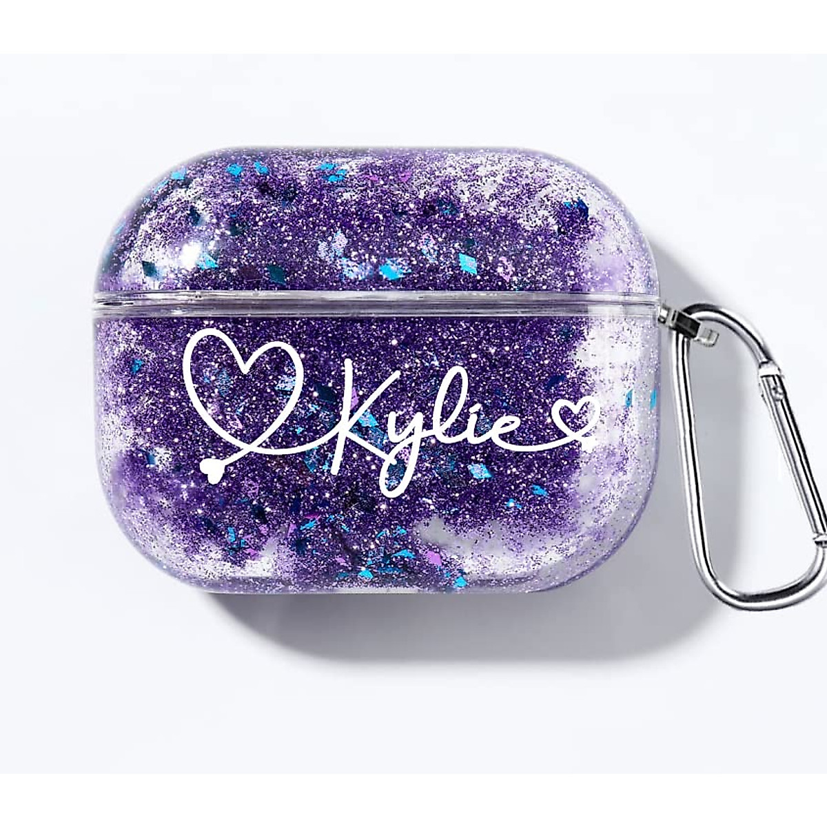 Purple Glitter Case For AirPods Pro Custom Name Keychain Protective Liquid Quicksand Personalized Pods 3 Cover Gift For Men Women MN2