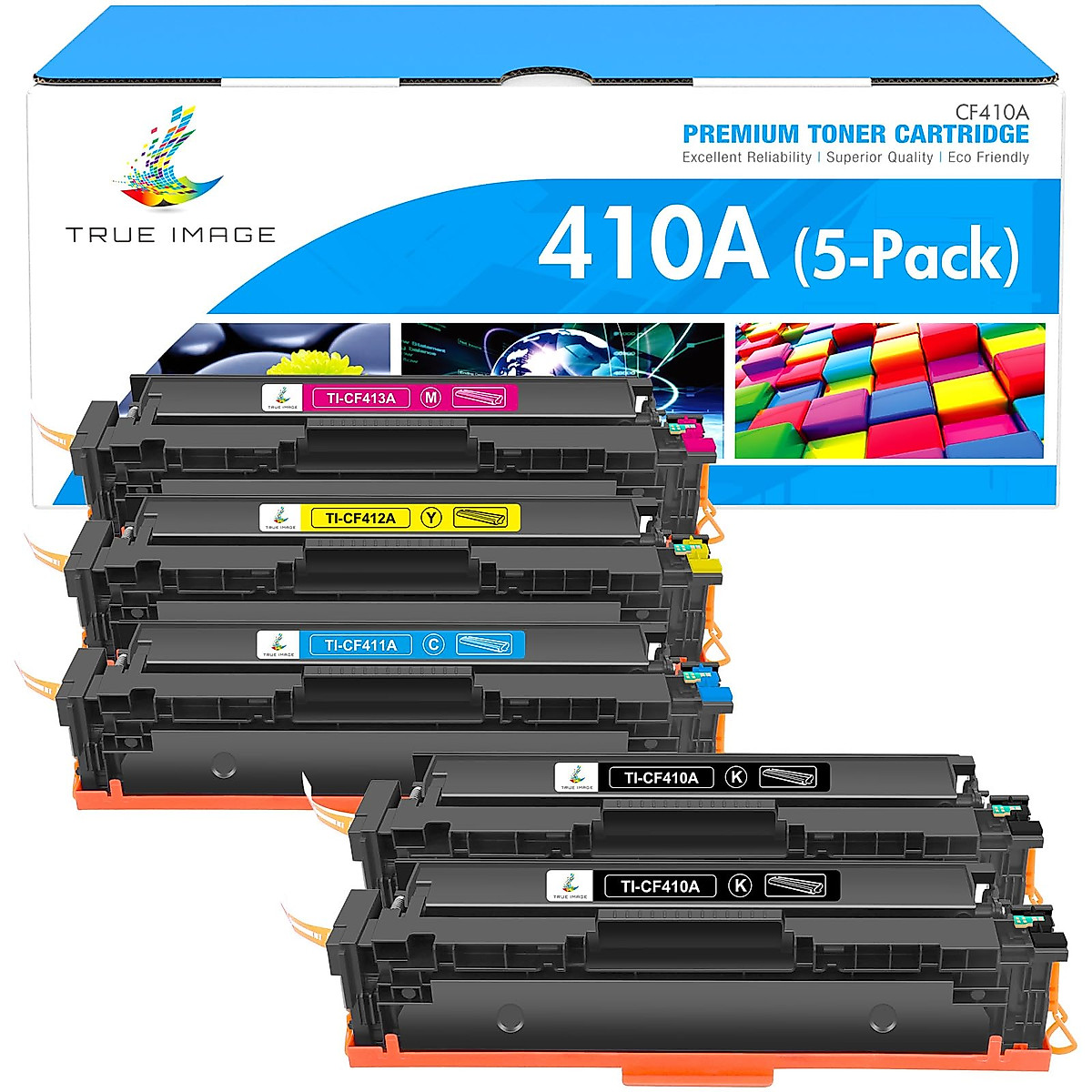 TRUE IMAGE Compatible Toner Cartridge Replacement for HP 410A CF410A 410X HP Color Pro MFP M477fnw M477fdw M477fdn M452dw M452nw M452dn M477 Toner Printer (Black Cyan Yellow Magenta, 5-Pack)