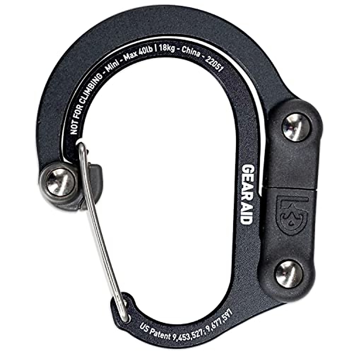 GEAR AID HEROCLIP Carabiner Clip and Hook (Mini) for Travel, Luggage, Purse and Small Bags, Stealth Black, 2 Pack