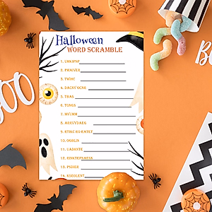 Ayhuhra Halloween Party Games 129pcs Halloween Card Games for Adults/Teens Emoji Word Scramble Word Search Candy Trivia Card Games for Halloween Birthday Party Activity Classroom Ice Breaker
