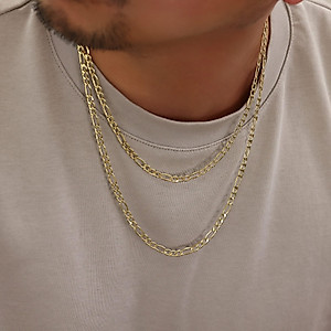 Nuragold 10k Yellow Gold 5.5mm Figaro Chain Link Pendant Necklace, Mens Womens Jewelry 16" 18" 20" 22" 24" 26" 28" 30"