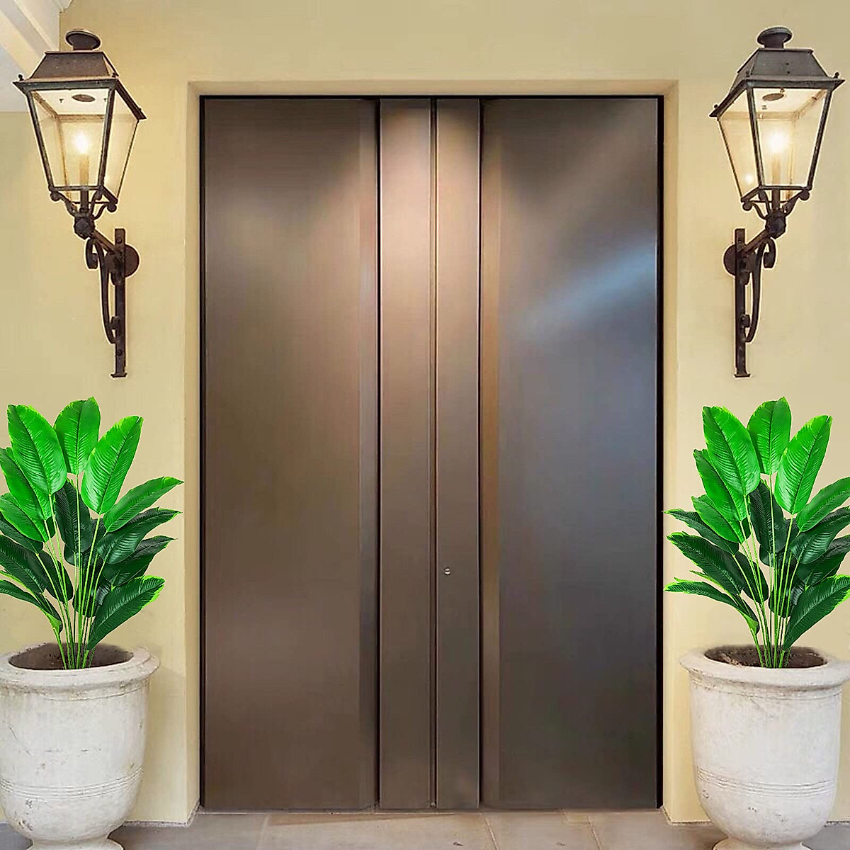 Rozwkeo Artificial Plants Fake Banana Tree Leaves with Stems 31" Tall Faux Bird of Paradise Palm Tree Imitation Frond Green Leaf Tropical Plants Greenery Floral Jungle Party Home Garden Decoration