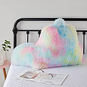 Jillche Bed Fluffy Fur Reading Pillow for Adults & Kids Unisize, Stylish College Essentials for Girls, Fuzzy Back Pillow for Sitting in Bed, Adorable Gift for Teens, Bed Rest Sit Up Arm Support Pillow