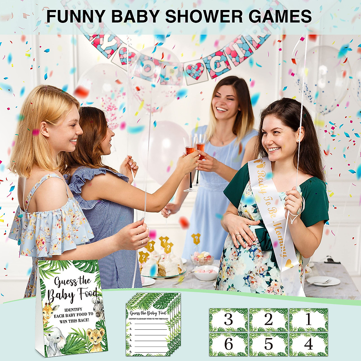 ISOVF Game Set, Woodland Safari Theme-1 Standing Sign, 25 Answer Cards, 6 Number Cards, Baby Shower Party Tabletop Game