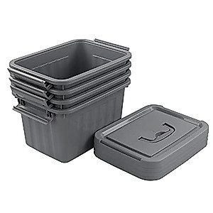 Uumitty 4 Packs Plastic Lidded Storage Box, 6.5 Quart Organizing Latch Bin with Lid/Handles, Grey