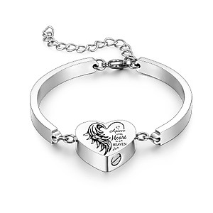 Yinplsmemory Cremation Jewelry Heart Urn Bracelet for Ashes for Women Men Adjustable Urn Cuff Bracelet for Human Pet Ashes Keepsake Memorial Jewelry