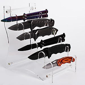WANLIAN Knife Display Stand,Knife Holder Holds 6 knife,Acrylic Tabletop Knife Rack for Display Survival, Outdoor, EDC Mini Knife,dagger (6 layer stand, Transparent)