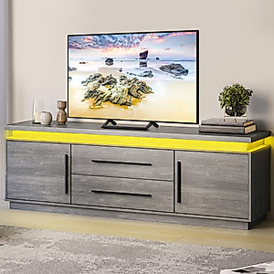 BELLEZE 67" TV Stand for TV up to 75", Modern Entertainment Center with LED Lights Change to Melody of Music, Media Console Table with Cabinets and Drawers for Living Room, Bedroom - Studio (Grey)