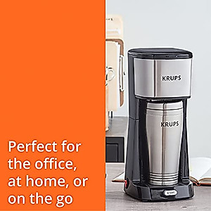 KRUPS Simply Brew to Go Single Serve Drip Coffee Maker with Travel Tumbler Included, 12 fluid ounces, Silver and Black
