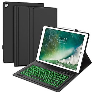 SENGBIRCH iPad Pro 12.9 Case with Keyboard 2nd Generation, for iPad Pro 12.9-inch - 2015 1st, 2017 2nd Generation, (Old Model: A1670/A1671/A1584/A1652), 7 Colors Backlit, with Pencil Holder, Black