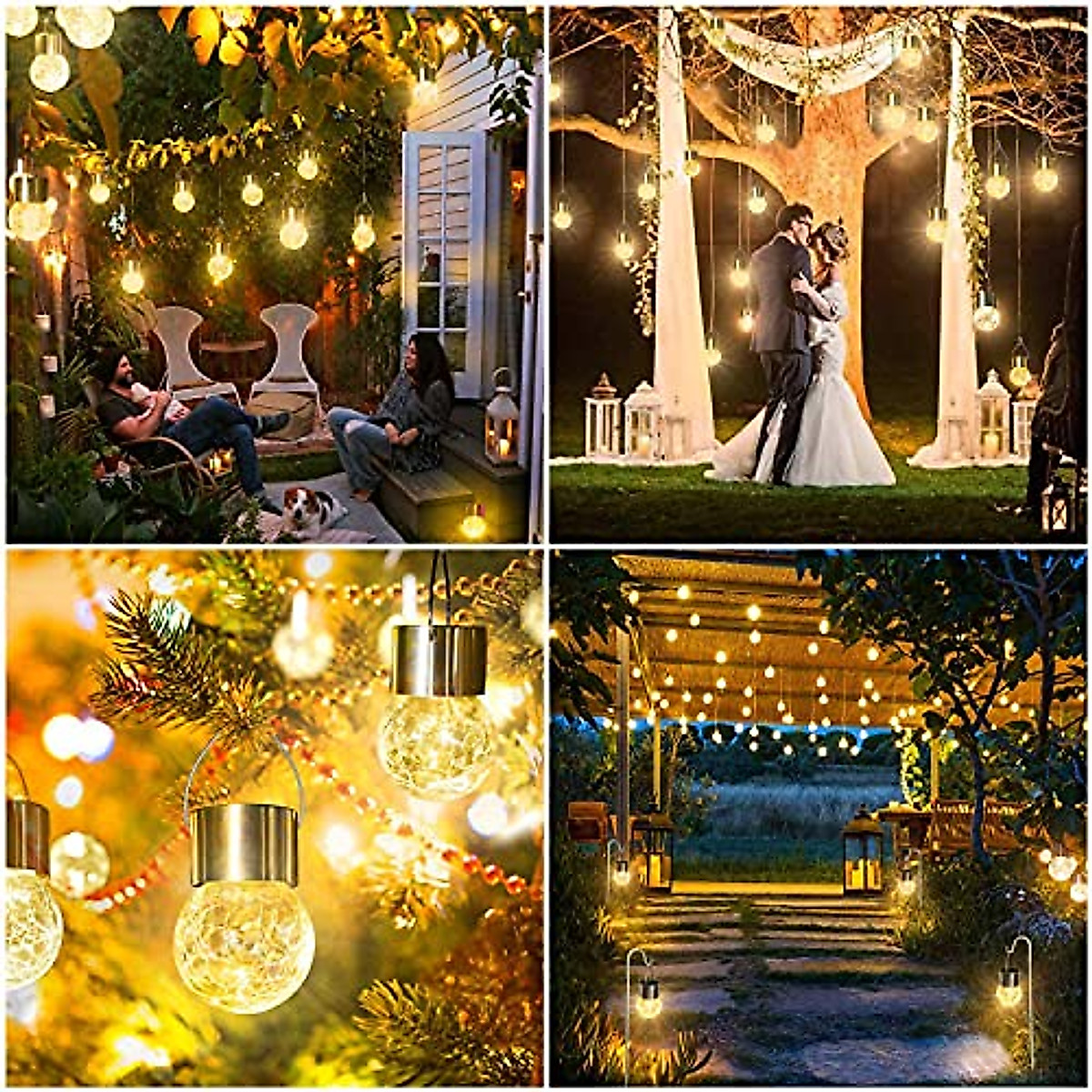 GZKPL Outdoor Solar Light, Waterproof Hanging Lantern Decorative Garden Lights with Cracked Glass & Hook for Patio, Tree, Yard, Camper, Lawn, Pool, Christmas Decor (Warm White)