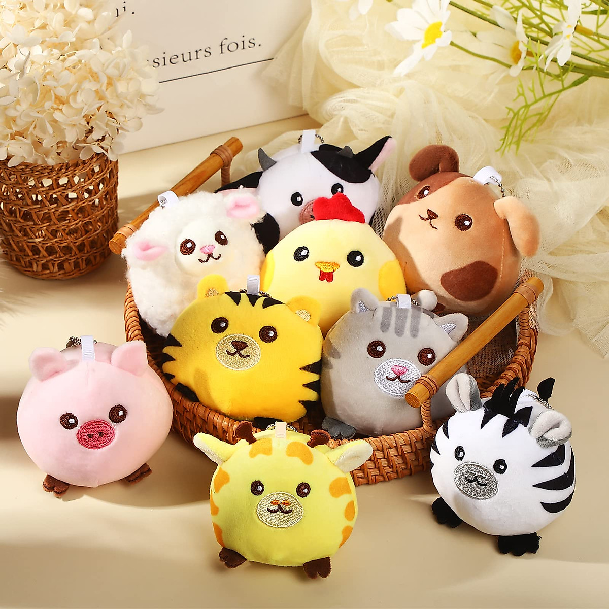 Skylety 9 Pcs Mini Plush Stuffed Animals Bulk 3.15 Inch Cute Soft Decompress Animals Plush Toys for Baby Shower Birthday Party Gifts Classroom Prizes Easter Basket Stuffers (Mixed Animals)