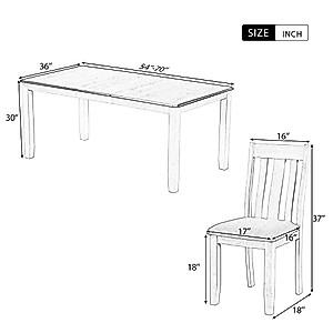 Merax Retro Style 7-Piece Dining Set, Include Extendable Table and 6 Upholstered Chairs, Brown+White(7pcs)