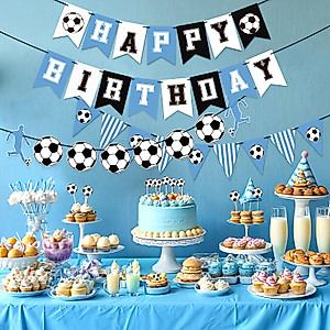 Soccer Birthday Party Decorations for Boys Men, Blue Soccer Happy Birthday Banner Sport Football Birthday Backdrop Background Photo Props for Soccer Ball Theme Birthday Party Favors Decor Supplies