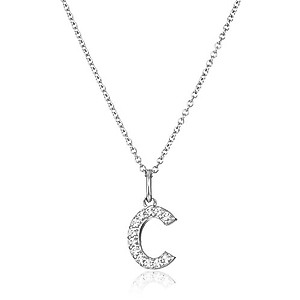 Amazon Essentials Platinum Plated Sterling Silver Infinite Elements Cubic Zirconia Initial "C" Pendant Necklace, 18", (previously Amazon Collection)