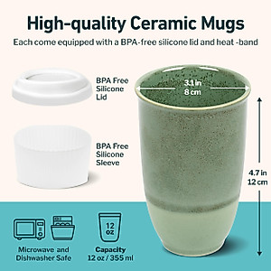 NOVA CERAMICS Travel Mug – Travel Coffee Tumbler – On the Go Coffee Mug – Microwave & Dishwasher Safe Green Coffee Tumbler - Gifts for Women Men Him Her – 12oz – Emerald