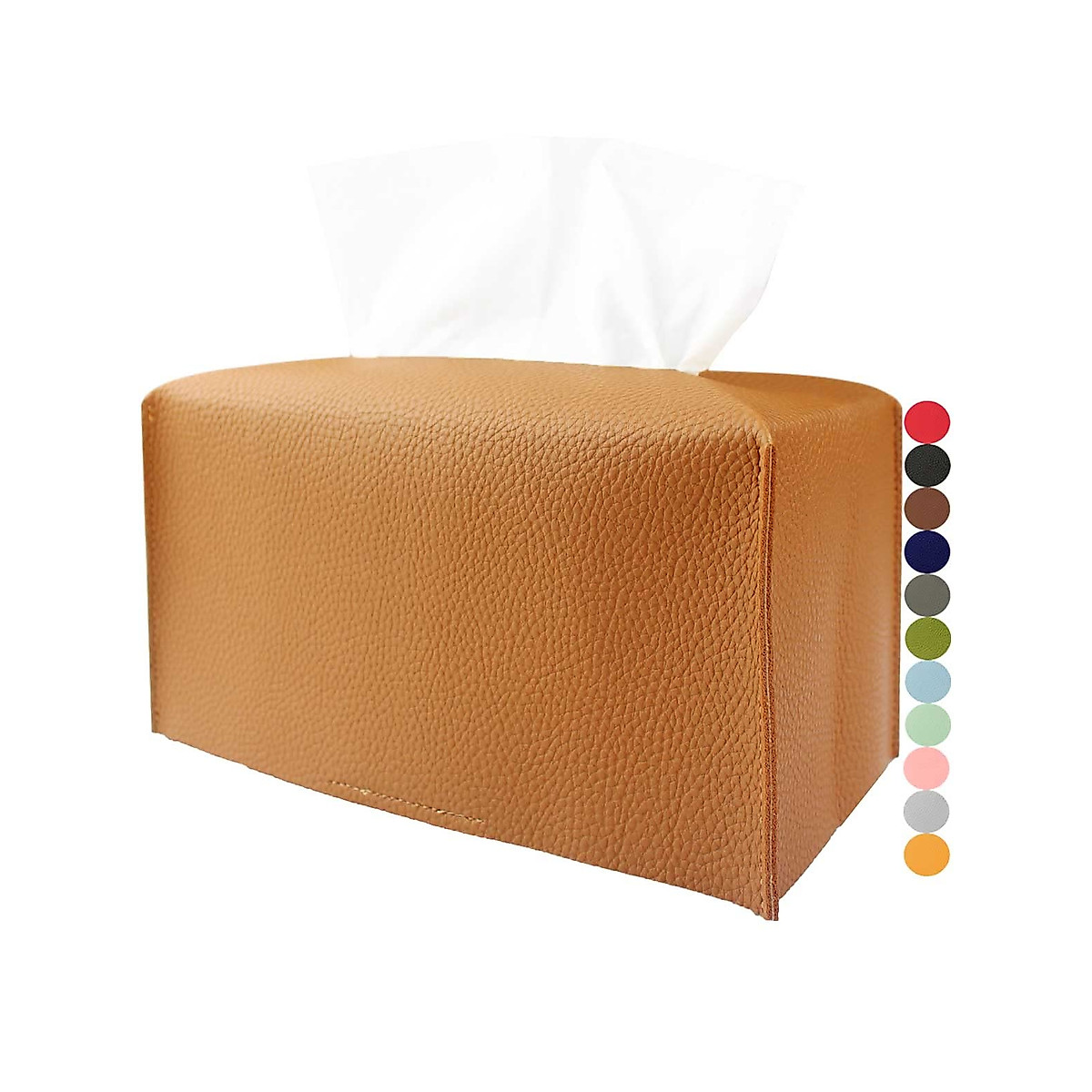 Tissue Box Cover Large Rectangular – Plus Size Leather Tissue Box Holder with Bottom Belt [JESMINI, Camel Brown] Long Rectangle Tissue Holder for Bathroom/Car/Office Decor