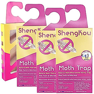 ShengKou - Effective and Refillable Dual Moth Pheromone Traps, Ultimate Solution to Clothes & Pantry Moth Control -4 Pack