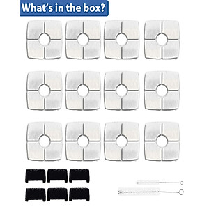 Aroundu Cat Fountain Filter Replacement Set 20 Pcs, Compatible with 84oz/2.5L Square Fountain,12 Filter 6 Sponge 2 Brush Included