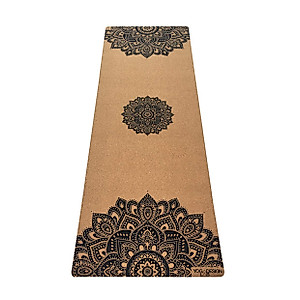 YOGA DESIGN LAB | The Cork Yoga Mat | Eco Luxury | Ideal for Hot Yoga, Power, Bikram, Ashtanga, Sweaty Workouts | Studio Quality | Includes Carrying Strap! (Mandala Black, 1.5mm)