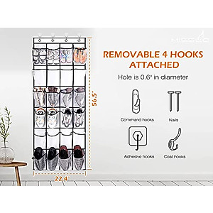 MISSLO 24 + 28 Large Pockets Over The Door Shoe Organizer Mesh Pockets and Over The Door Shoe Rack Hanging Shoe Organizer for Closet Door