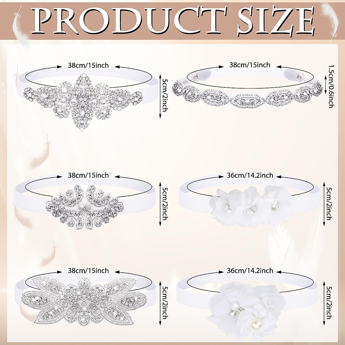 Juinte 6 Pcs White Baptism Headband for Baby Girl Toddler Elastic Chiffon Flower Crystal Lace Headbands Christening White Baby Baptism Headband Gifts Birthday Baby Shower Party (3-6 Months)