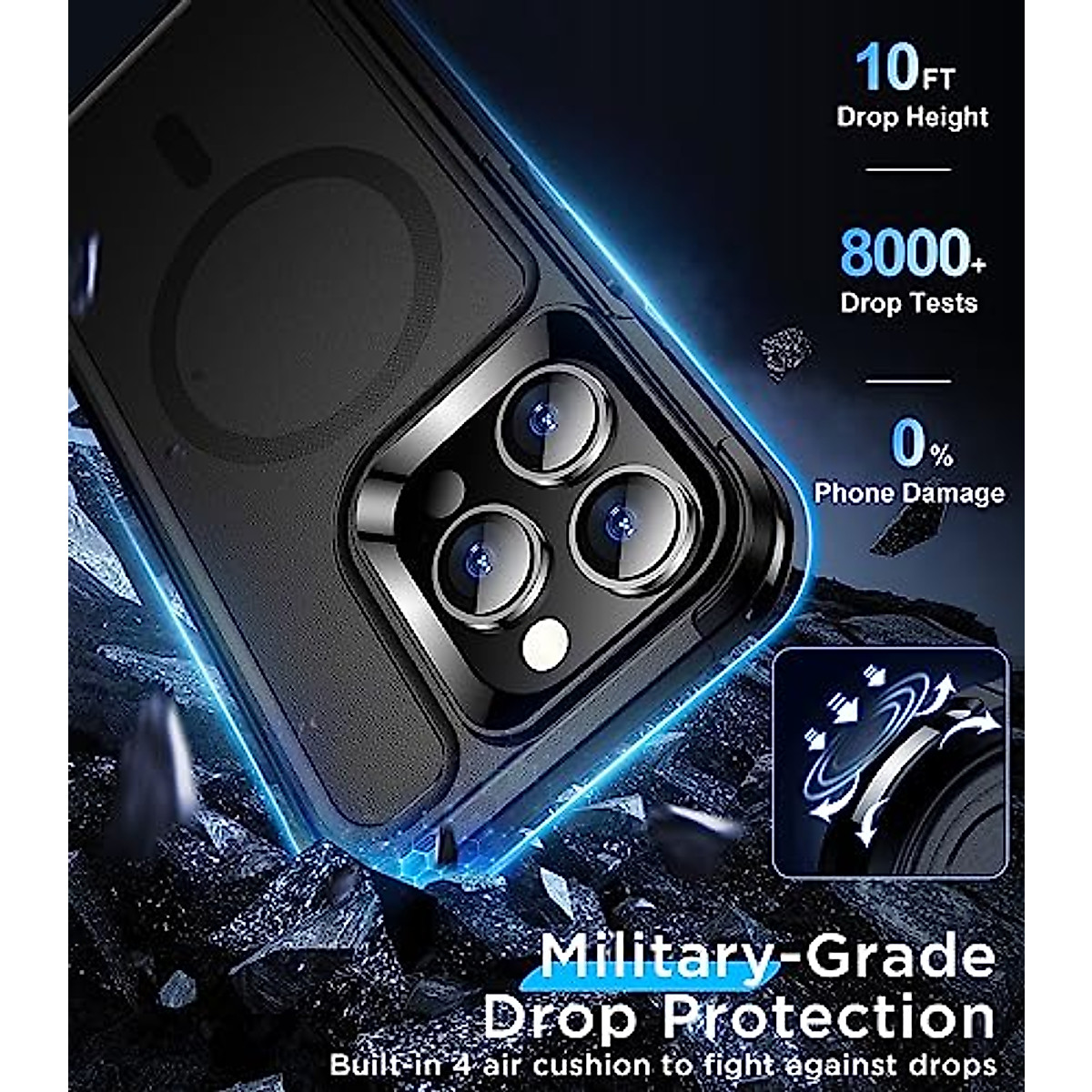 Temdan Magnetic for iPhone 14 Pro Case,[Compatible with MagSafe][Glass Screen Protector+Camera Lens Protector] Non-Slip Full-Body Shockproof Phone Case-Black