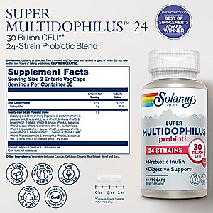 SOLARAY Super Multidophilus 24 Strain Probiotic | 30 Billion CFU | Healthy Gut Support | 30 Serv | 60 Enteric VegCaps