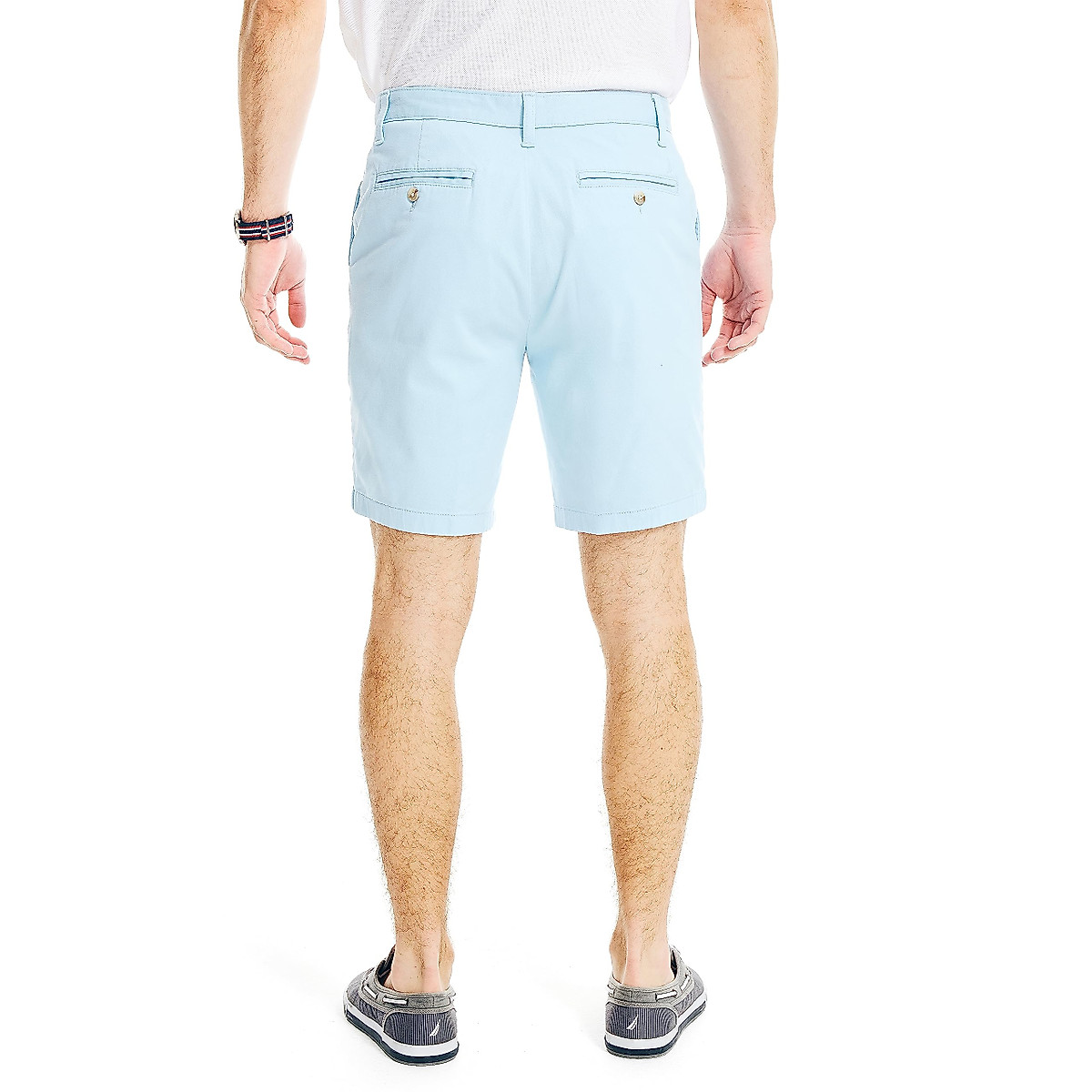 Nautica Men's Classic Fit Flat Front Stretch Solid Chino 8.5" Deck Shorts, Noon Blue, 33W