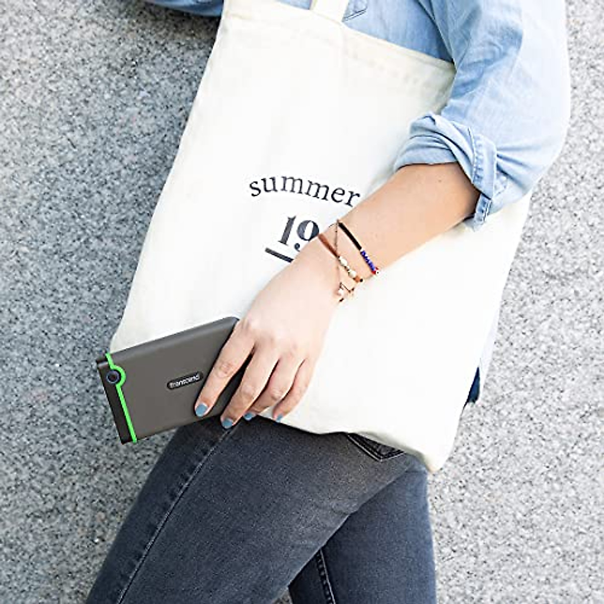 Transcend 4TB SJ25M3, USB 3.1 Portable Hard Drive Rugged, Anti-Shock Resistant, Compact and Lightweight with Lightning-Fast Speeds, One Touch Backup Button, Iron Grey - TS4TSJ25M3S