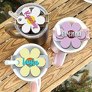 Personalized Stanley Tumbler Topper, Name Plate, Cup Name Tag, Flower Stanley Topper, Tumbler Name Plate, Custom Name Tumbler ID Tag, Stanley Straw Topper