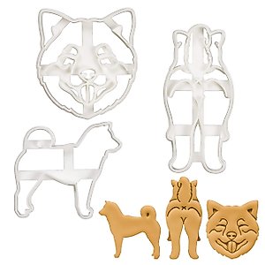 Set of 3 Shiba Inu cookie cutters (Designs: Silhouette, Butt, Face), 3 pieces - Bakerlogy