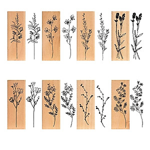 Yayatty 8 PCS Vintage Wooden Rubber Stamps with 5 PCS Craft Ink Stamp Pads Set, Wooden Plant Stamps Set Vintage Rubber Stamps for Crafting for DIY Craft, Letters Diary and Craft Scrapbooking