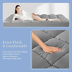 REDASW Mattress Pad King Size,Extra Thick Cooling Mattress Cover,Mattress Topper with 8-21" Deep Pocket,Mattress Pad Cover Cotton Top,Grey,78x80 Inches