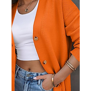 LILLUSORY Women Oversized Cardigan Sweater Fall Outfits Cloth Fashion V Neck Knit Button Front Casual Trendy Tops Orange Medium
