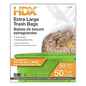 HDX 50 gal. Clear Wave Cut Trash Bags (50-Count)