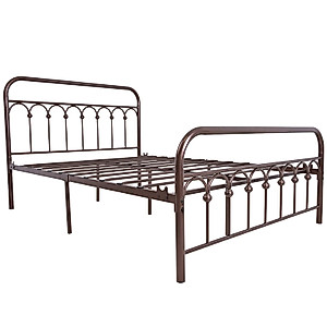 YALAXON Vintage Sturdy Full Size Metal Bed Frame with Headboard and Footboard Basic Bed Frame No Box Spring Needed，Antique Brown